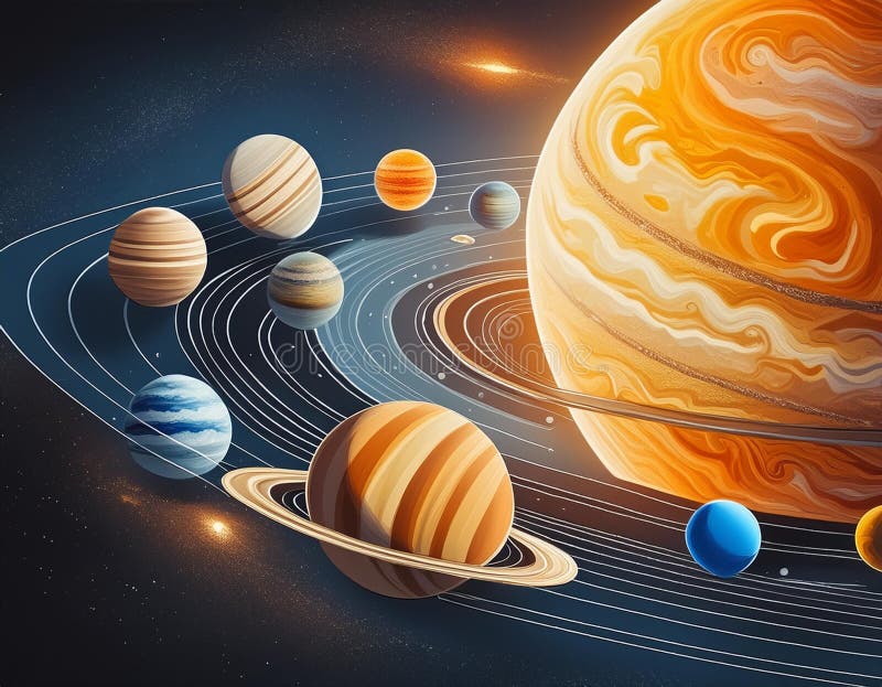 Planets Aligning in Deep Space Orbiting Star Stock Illustration ...
