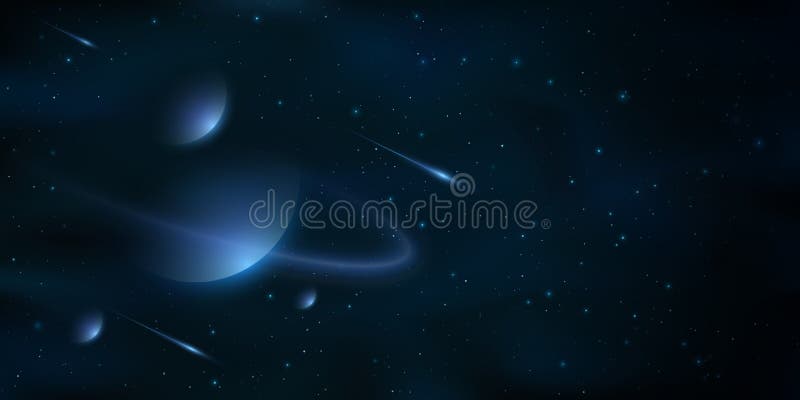 Planets on the Background of Open Space with Falling Stars. Galaxy ...