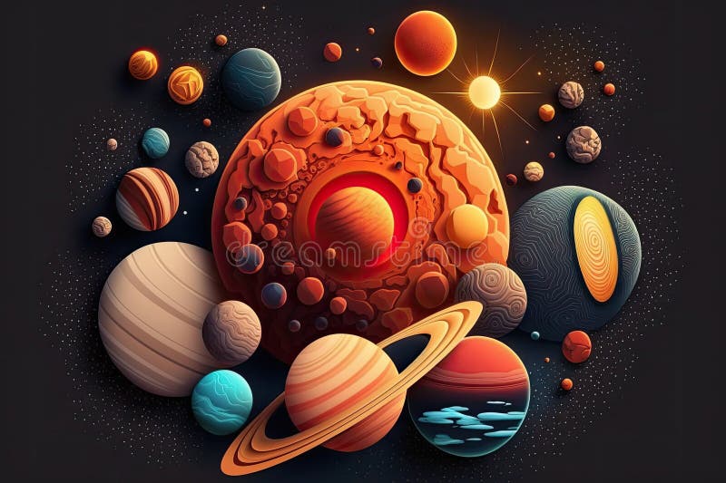 Planets in a Cartoon Cosmos Stock Illustration - Illustration of ...
