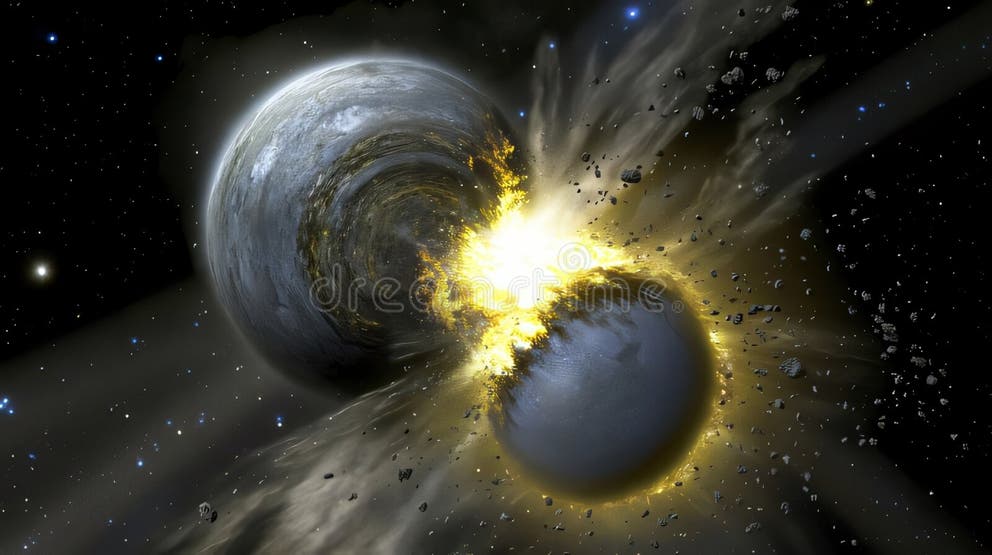 Planets Colliding in Deep Space Creating Explosion and Debris Field ...