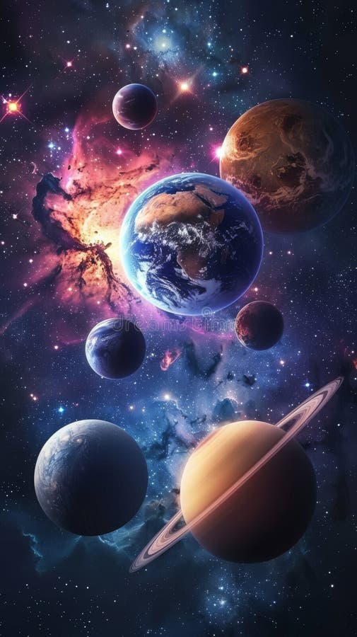 Planets in a Colorful Galaxy, Outer Space Exploration Concept Stock ...
