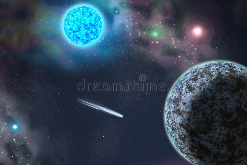 Planets and Comet Galaxy Background Stock Illustration - Illustration ...