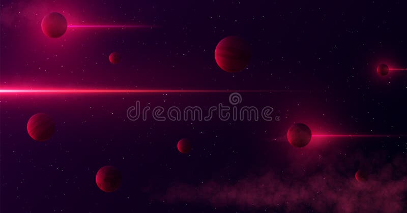 Planets 3d on Background of Stars and Galaxy. Light Abstract Lines of ...