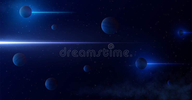 Planets 3d on Background of Stars and Galaxy. Light Abstract Lines of ...