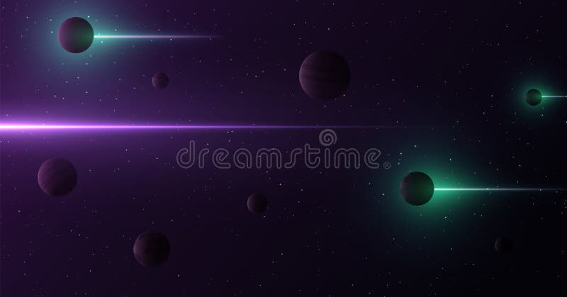 Planets 3d on Background of Stars and Galaxy. Light Abstract Lines of ...