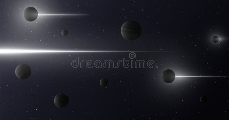 Planets 3d on Background of Stars and Galaxy. Light Abstract Lines of ...
