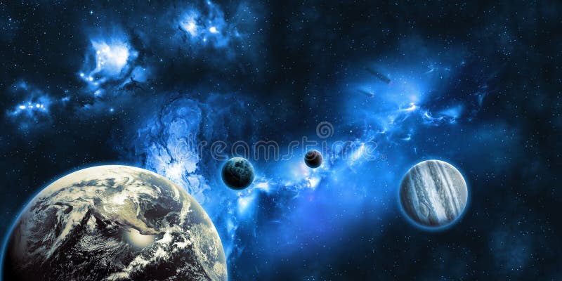Planets in Deep Space Against a Beautiful Nebula Stock Illustration ...
