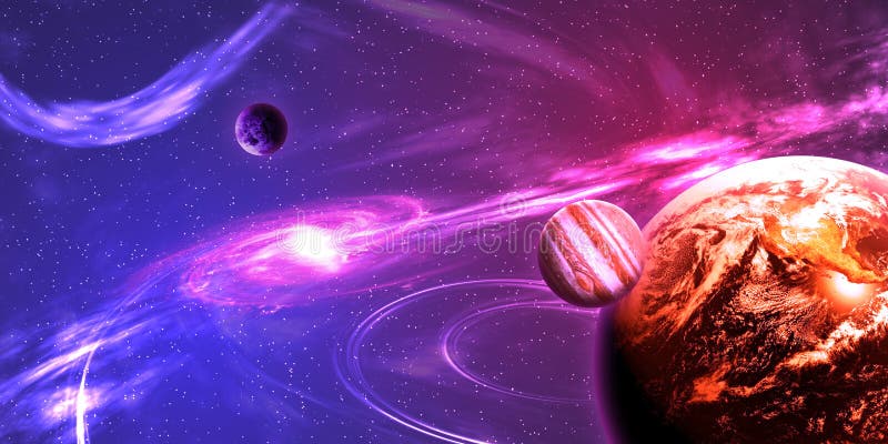 Planets in Deep Space Against a Beautiful Nebula Stock Image - Image of ...