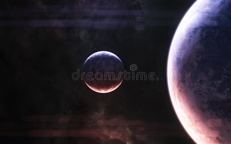 Planets of Deep Space in Light of Red and Blue Stars Stock Image ...