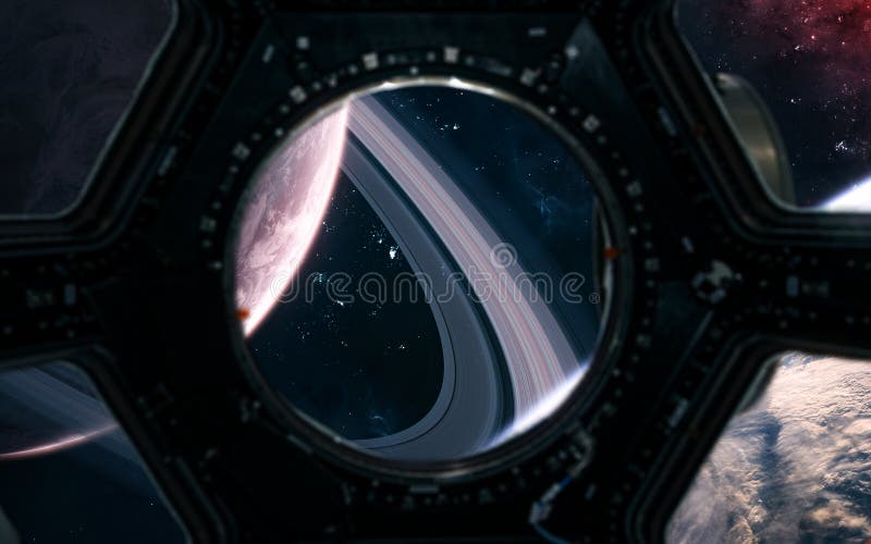 Planets of Deep Space. View from Porthole of Spaceship Stock Image ...