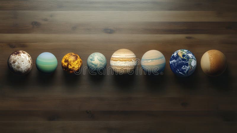 Planets Displayed in a Row with the Largest One First Stock ...