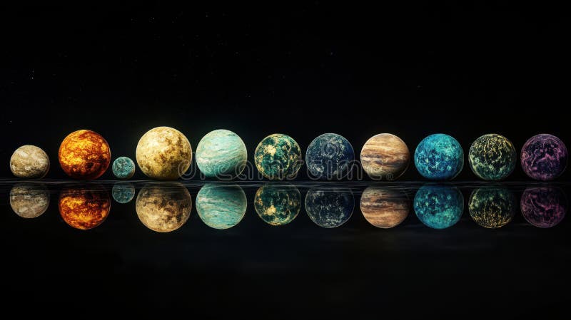 Planets Displayed in a Row with the Largest One First Stock ...