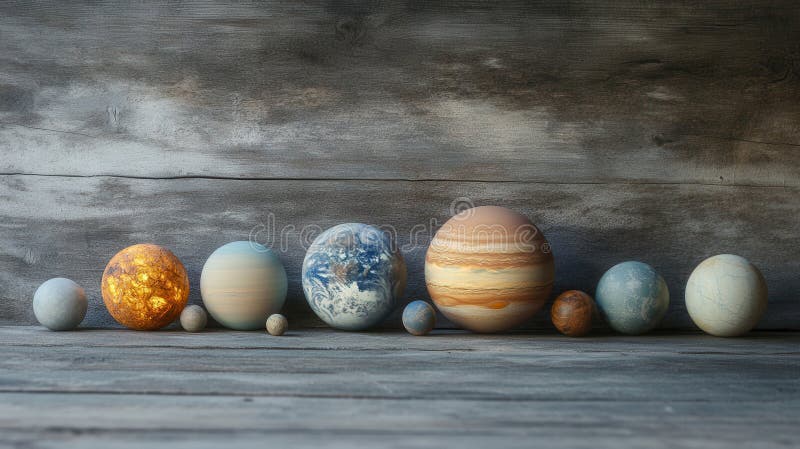 Planets Displayed in a Row with the Largest One First Stock ...