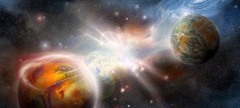 Planets in distant space stock illustration. Illustration of cosmos ...