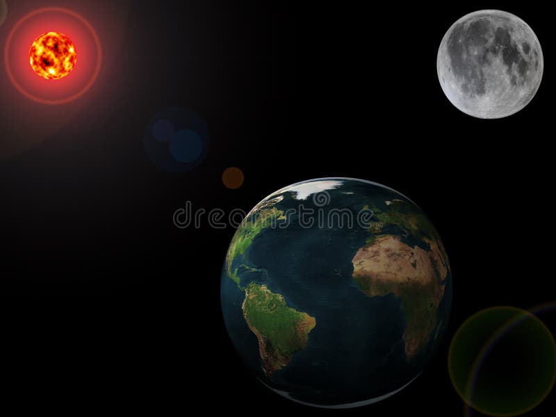 Planets - Earth, Moon and Sun Stock Illustration - Illustration of lens ...