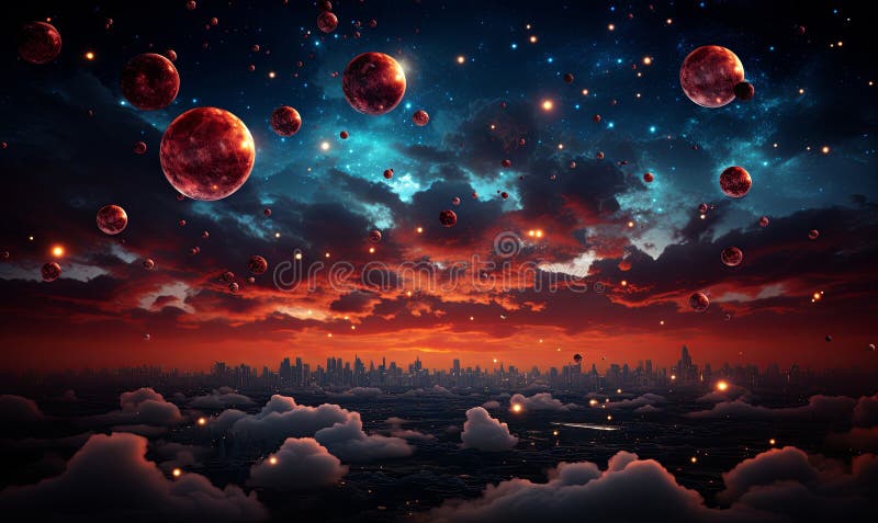 Planets Flying in the Sky stock image. Image of sphere - 316221879