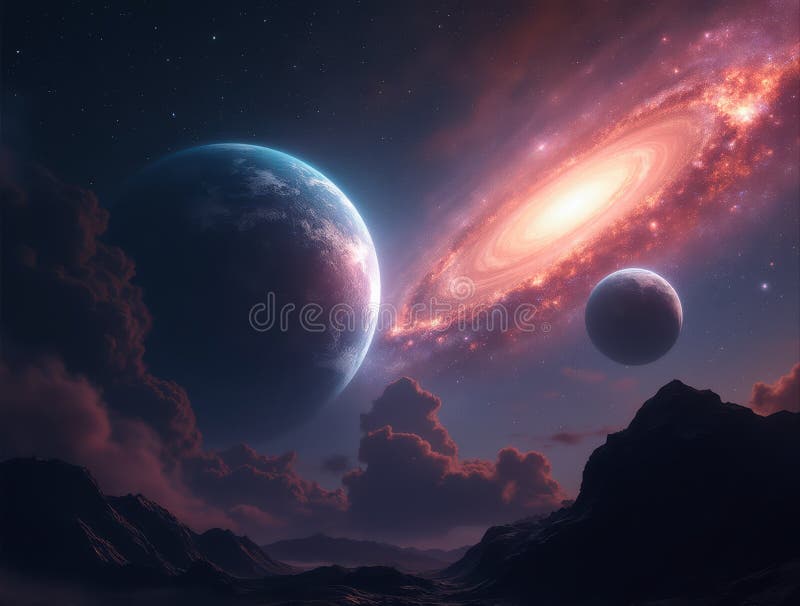 Planets and Galaxies Creating a Stunning Cosmic Scene Stock ...