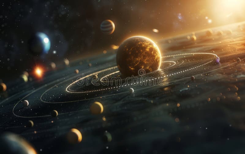 Planets and Galaxy Science Fiction Image of Solar System Filled with ...