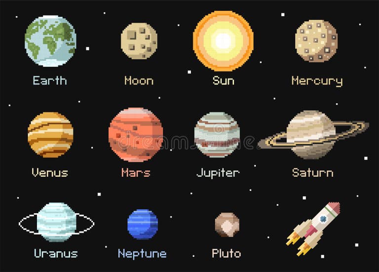 Planets Icons Pixel Art Vector Illustrations Set Stock Vector ...
