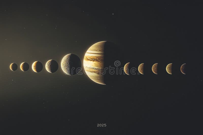 Planets and Moons Align in Deep Space Stock Illustration - Illustration ...
