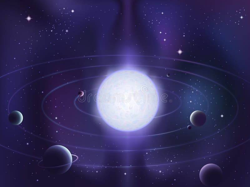 Planets Orbiting Around a Bright White Star Stock Vector - Illustration ...