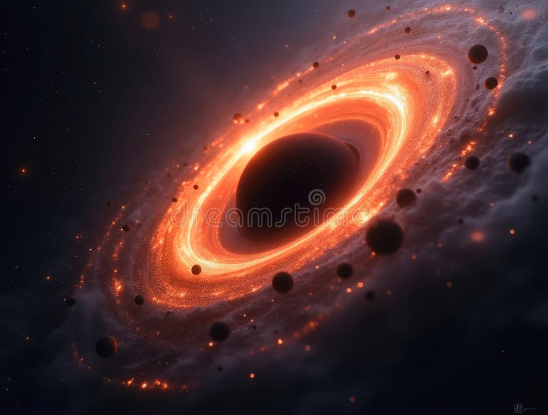 Planets Orbiting a Black Hole with Bright Accretion Disk Stock ...