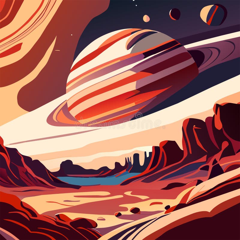 Planets in Outer Space. Cosmic Landscape with Planet and Stars Stock ...