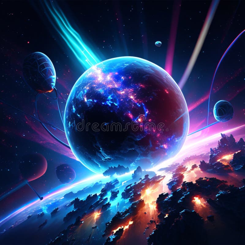 Planets in Space with Stars and Planets. Vector Illustration in Cartoon ...