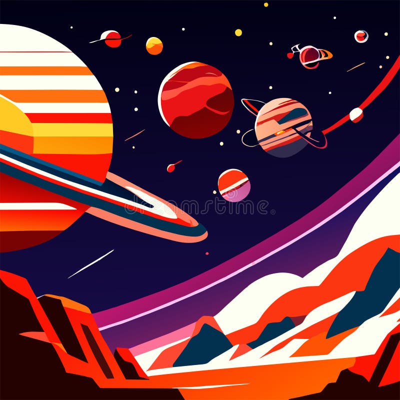 Planets in Outer Space. Vector Cartoon Illustration Stock Illustration ...