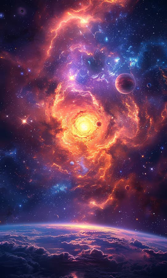 Planets Over the Nebulae in Space. the Solar System with the Planets ...