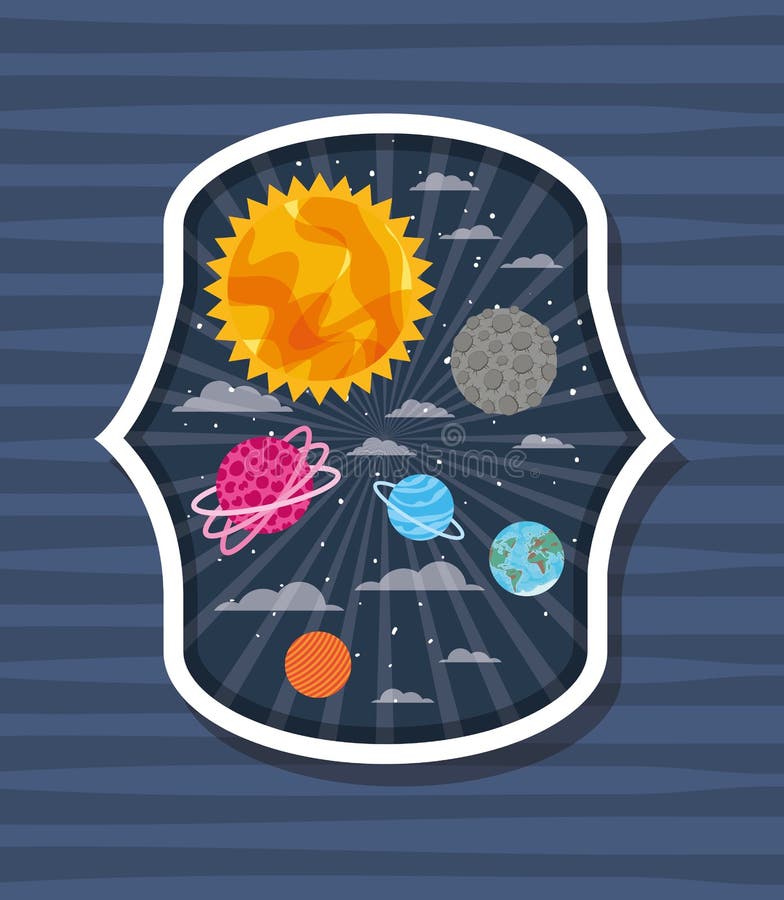 Planets Over Striped Label Design Vector Illustration Stock Vector ...