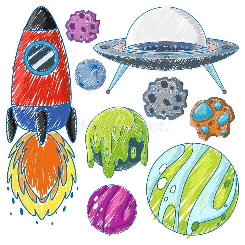 Planets in Pencil Colour Sketch Simple Style Stock Vector ...