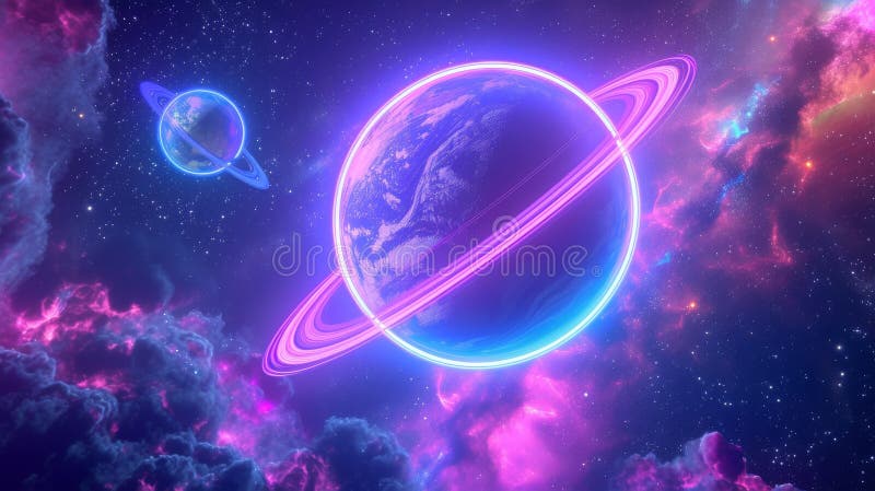 Colorful Cosmic Nebula with Planets and Stars, Outer Space Exploration ...