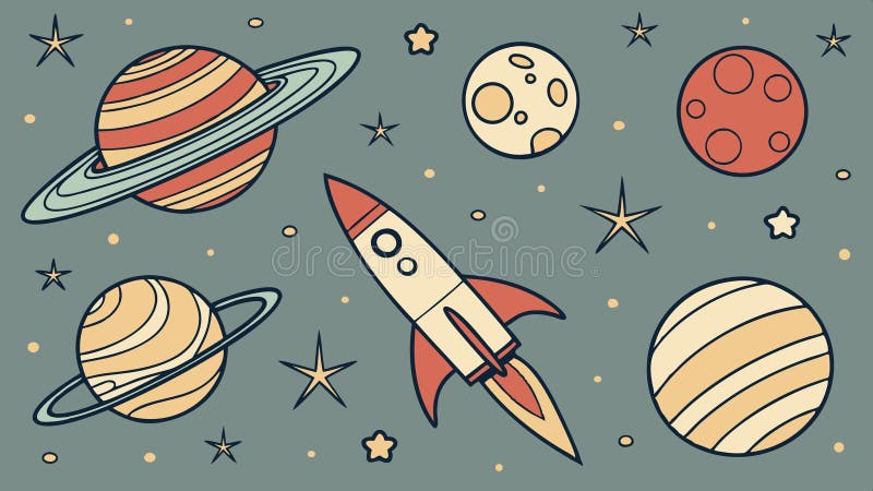 Planets and Rockets in Space, Space Exploration and Science Vector ...