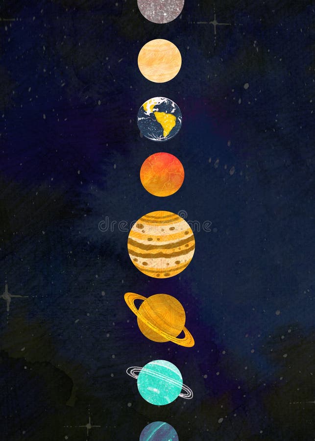 Planets in a Row Against the Starry Sky Stock Illustration ...