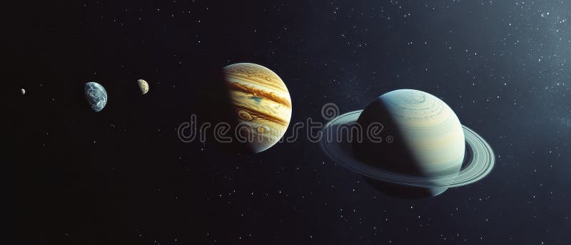 Planets of the Solar System Aligned in Space Stock Illustration ...