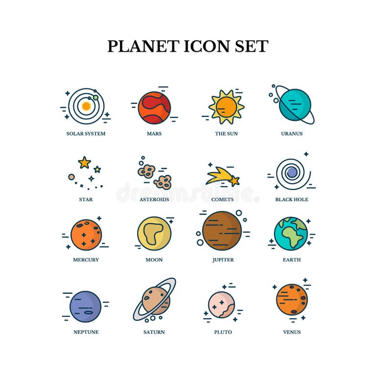 Planets Solar System in Linear Style. Stock Vector - Illustration of ...