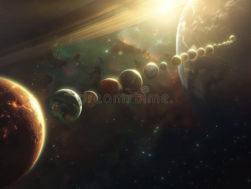 Planets of the Solar System Lined Up in Order Showcasing Their ...