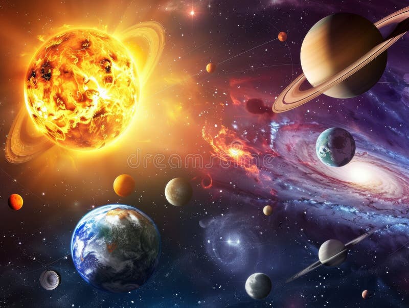 Fiery Planets Orbiting Starry Galaxy Stock Photos - Free & Royalty-Free ...