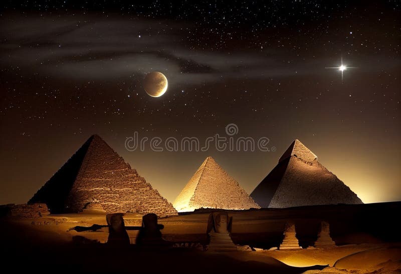 Planets of the Solar System Over the Pyramids of Giza. AI Generated ...