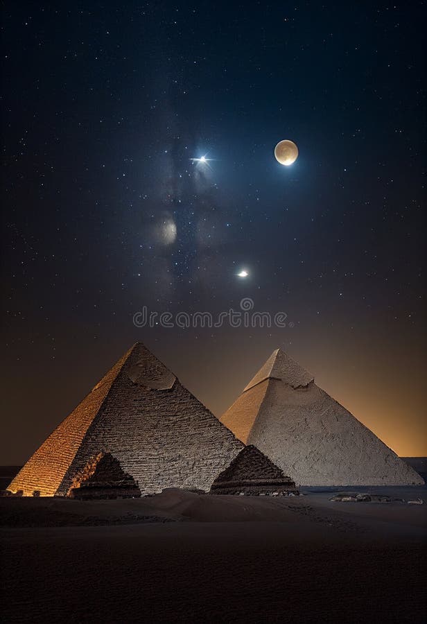 Planets of the Solar System Over the Pyramids of Giza. AI Generated ...