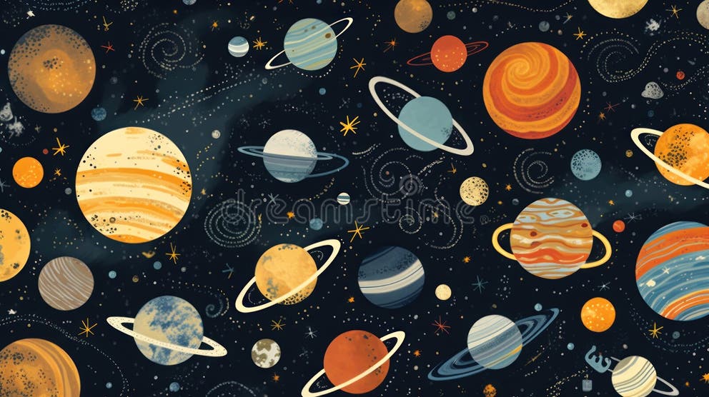 Planets. Solar System Pattern. Sun. Moon. Made with Generative AI Stock ...