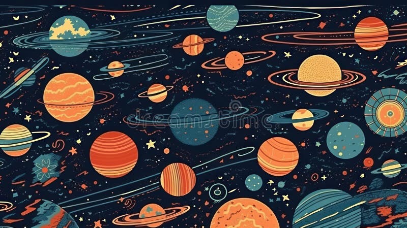 Planets. Solar System Pattern. Sun. Moon. Made with Generative AI Stock ...