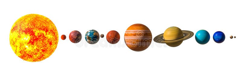 Planets of the Solar System with Pluto, 3D Rendering Stock Illustration ...