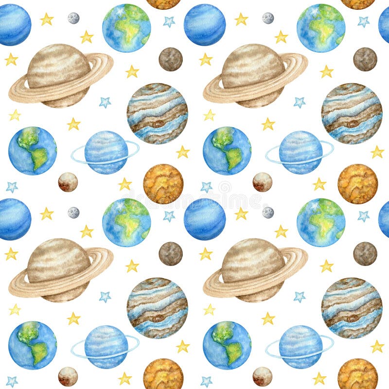 Planets Of The Solar System Seamless Pattern. Outer Space Planet ...