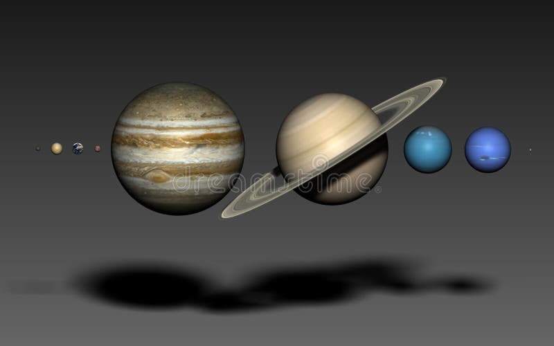 Planets of the Solar System To Scale Stock Illustration - Illustration ...