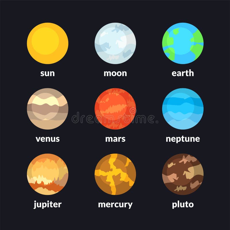 Planets of Solar System Icons. Vector Stock Vector - Illustration of ...