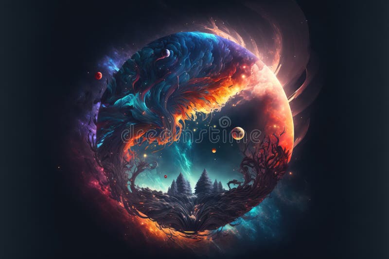 Planets in Space. Fantasy Galaxy Generative AI Background Stock ...