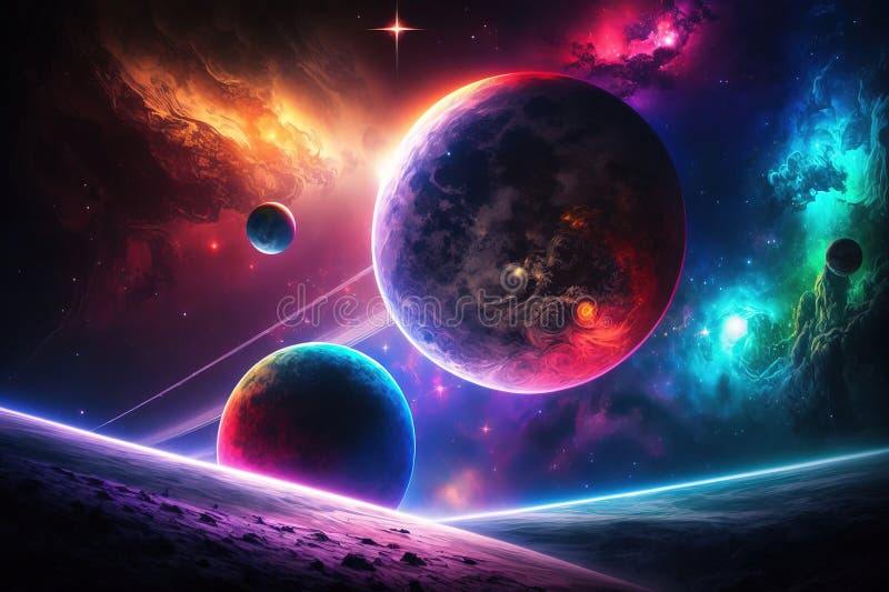 Planets in Space. Fantasy Galaxy Generative AI Background Stock ...