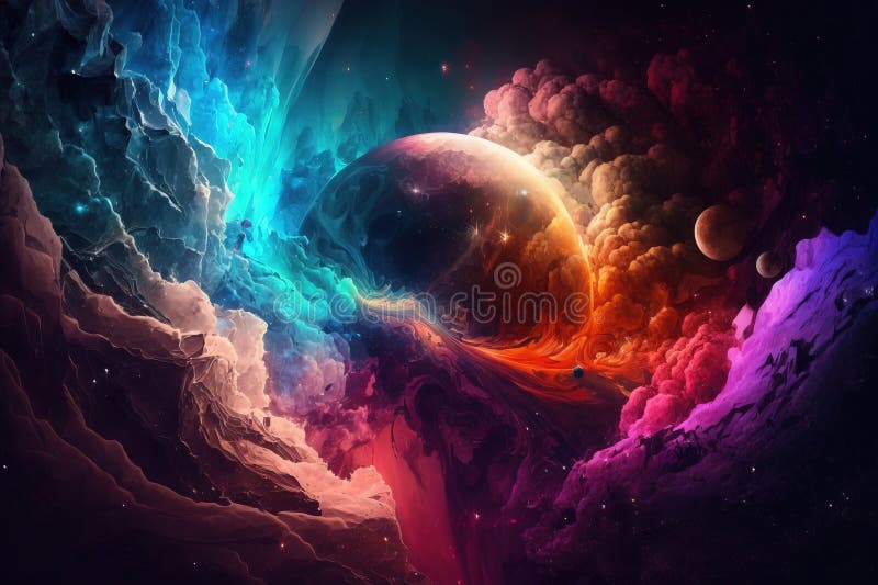 Planets in Space. Fantasy Galaxy Generative AI Background Stock ...